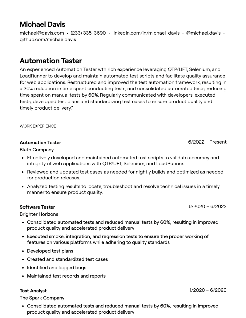 7 Automation Tester Resume Examples with Guidance 